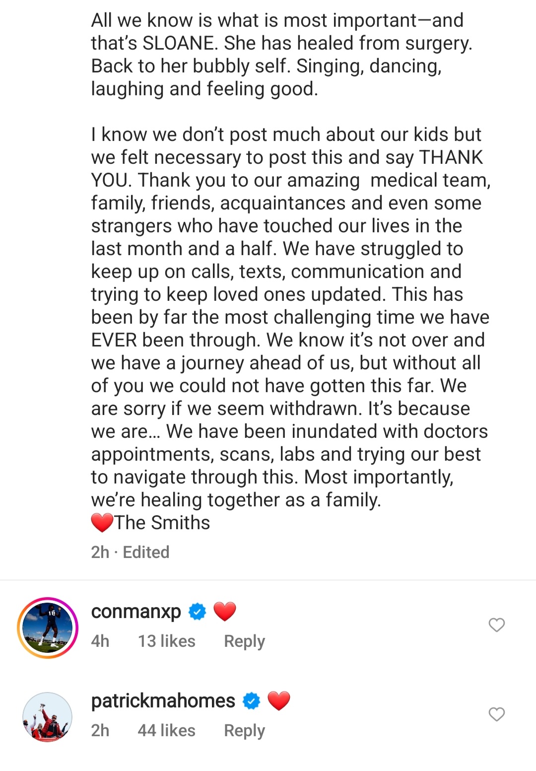 Alex Smith shares story on daughter's rare brain tumor, Mahomes responds