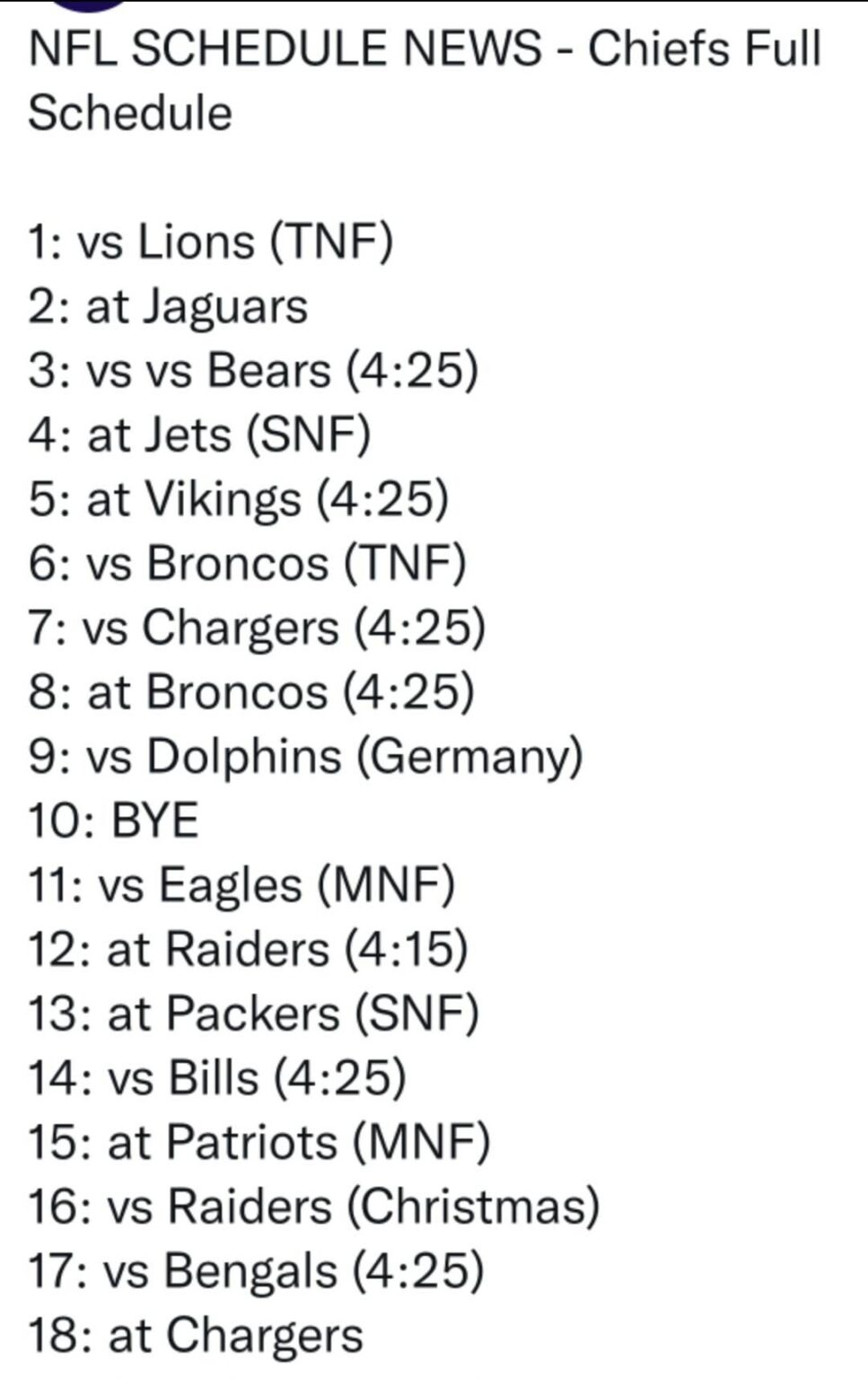 Full 2023 Kansas City Chiefs schedule revealed